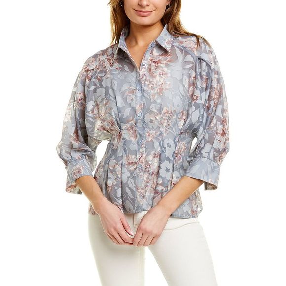 Gracia | Tops | Gracia Womens See Through Floral Print Blouse Grey ...
